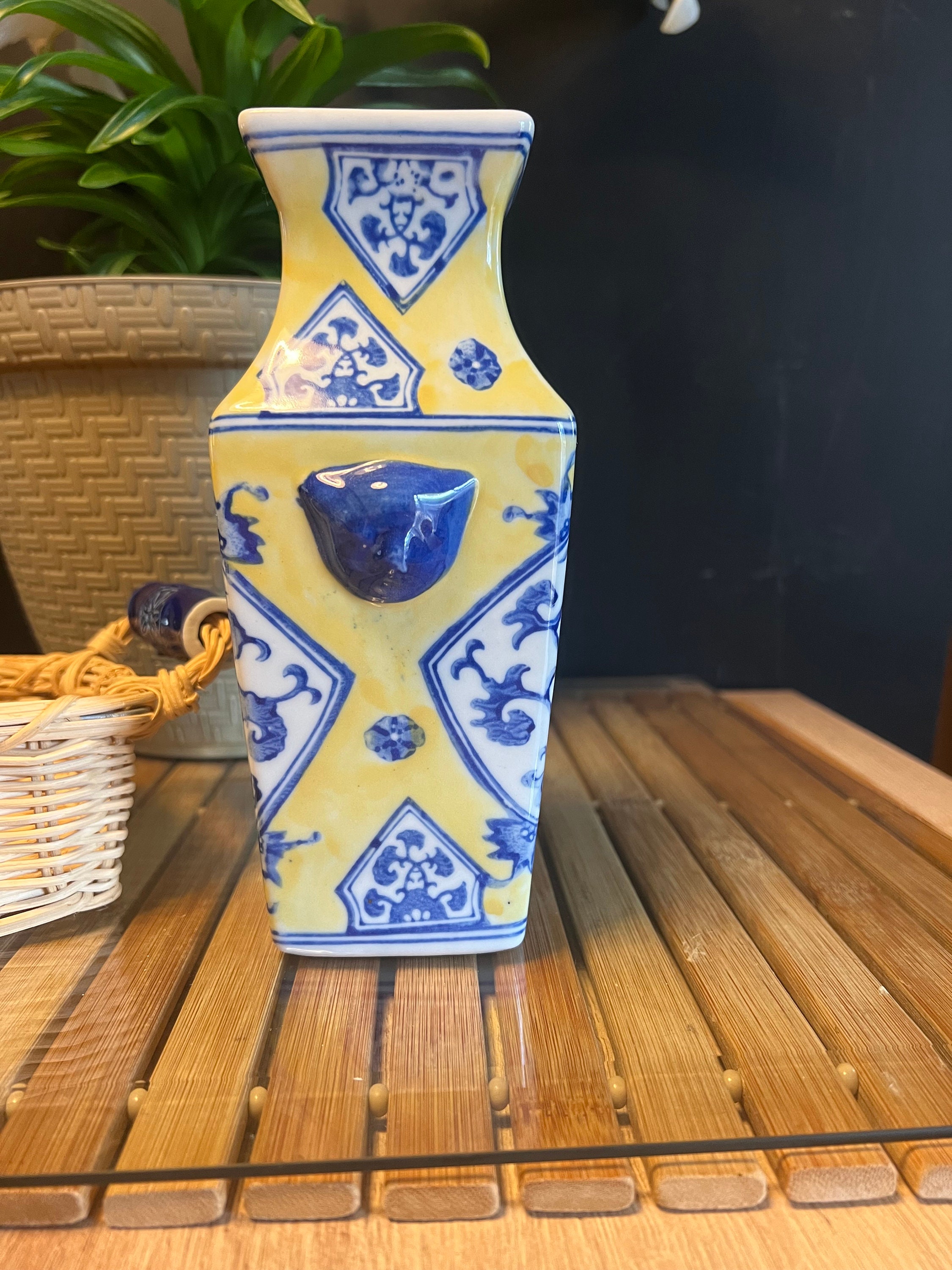 Vintage Three Hands Ceramic Chinoiserie Vase and Accent Basket - Etsy