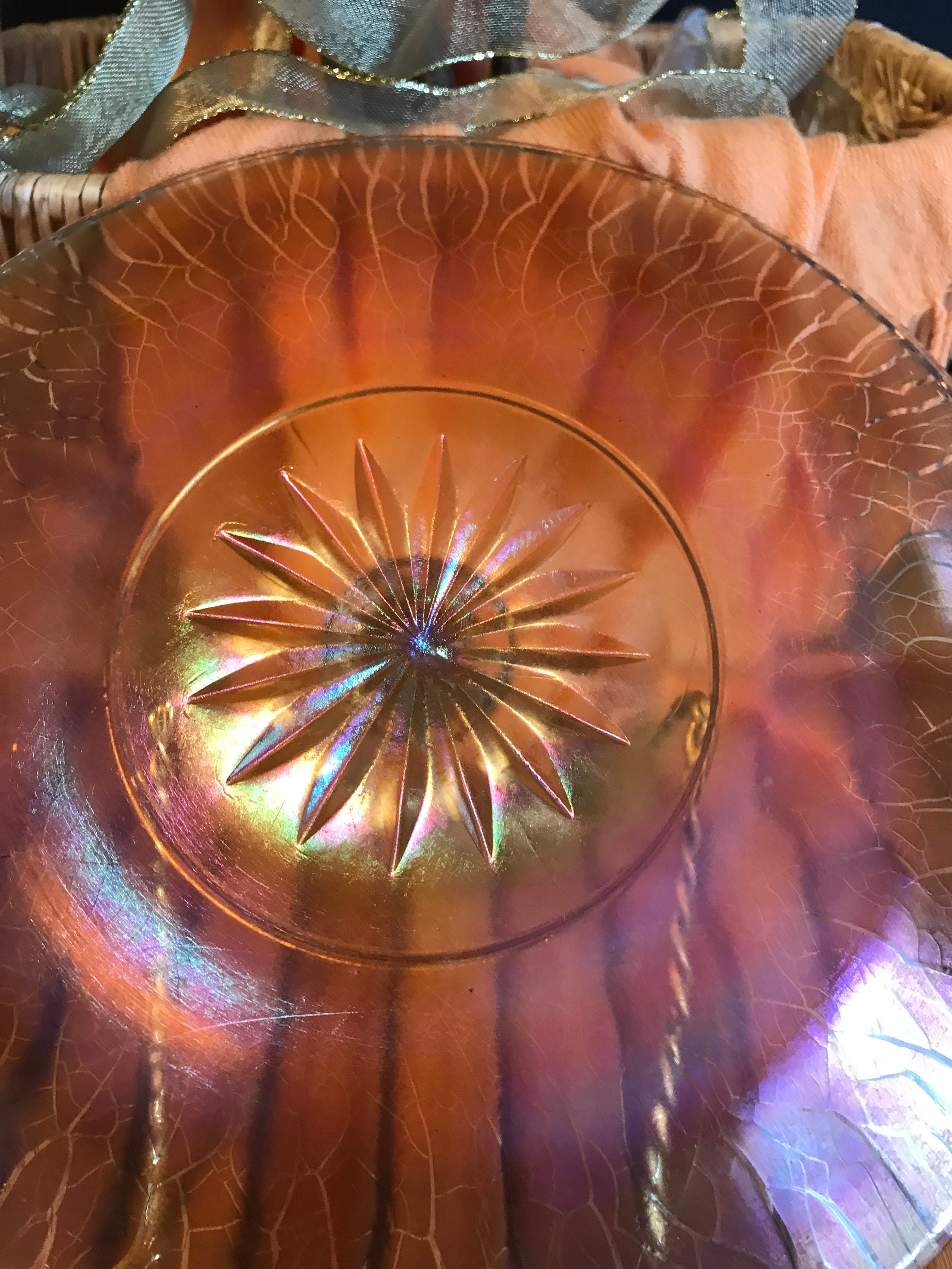 Vintage Carnival Glass Round Serving Dish With Handle - Etsy