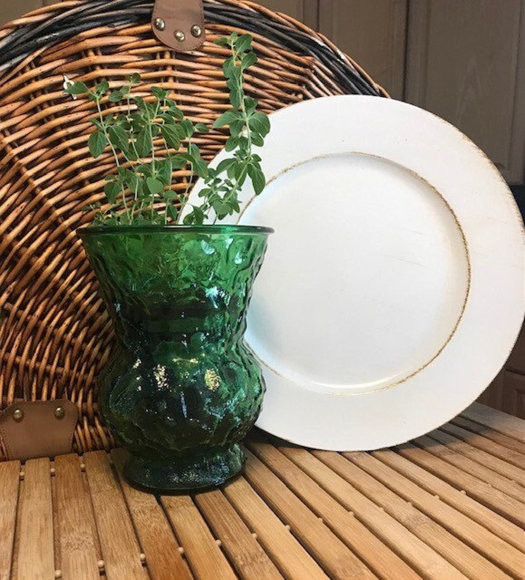 Vintage Green Crinkle Glass Vase E.O Brody - Etsy