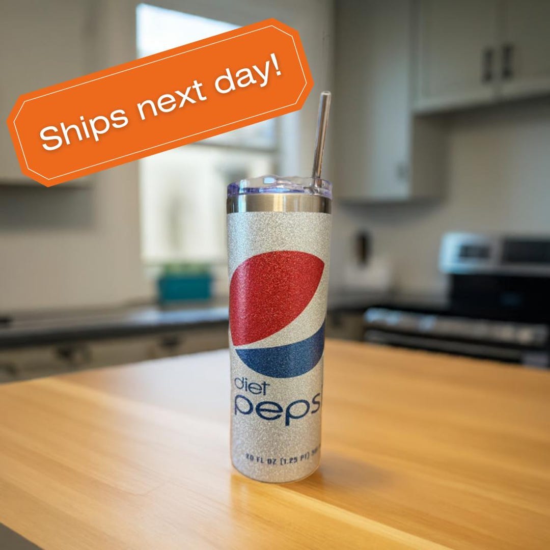 Diet Pepsi Tumbler: Glittery Stainless Steel Insulated Cup, Reusable ...