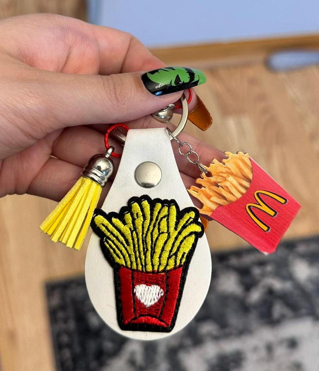 Quirky Embroidered Fries Keychain: Foodie Gift With Tassel | Custom ...