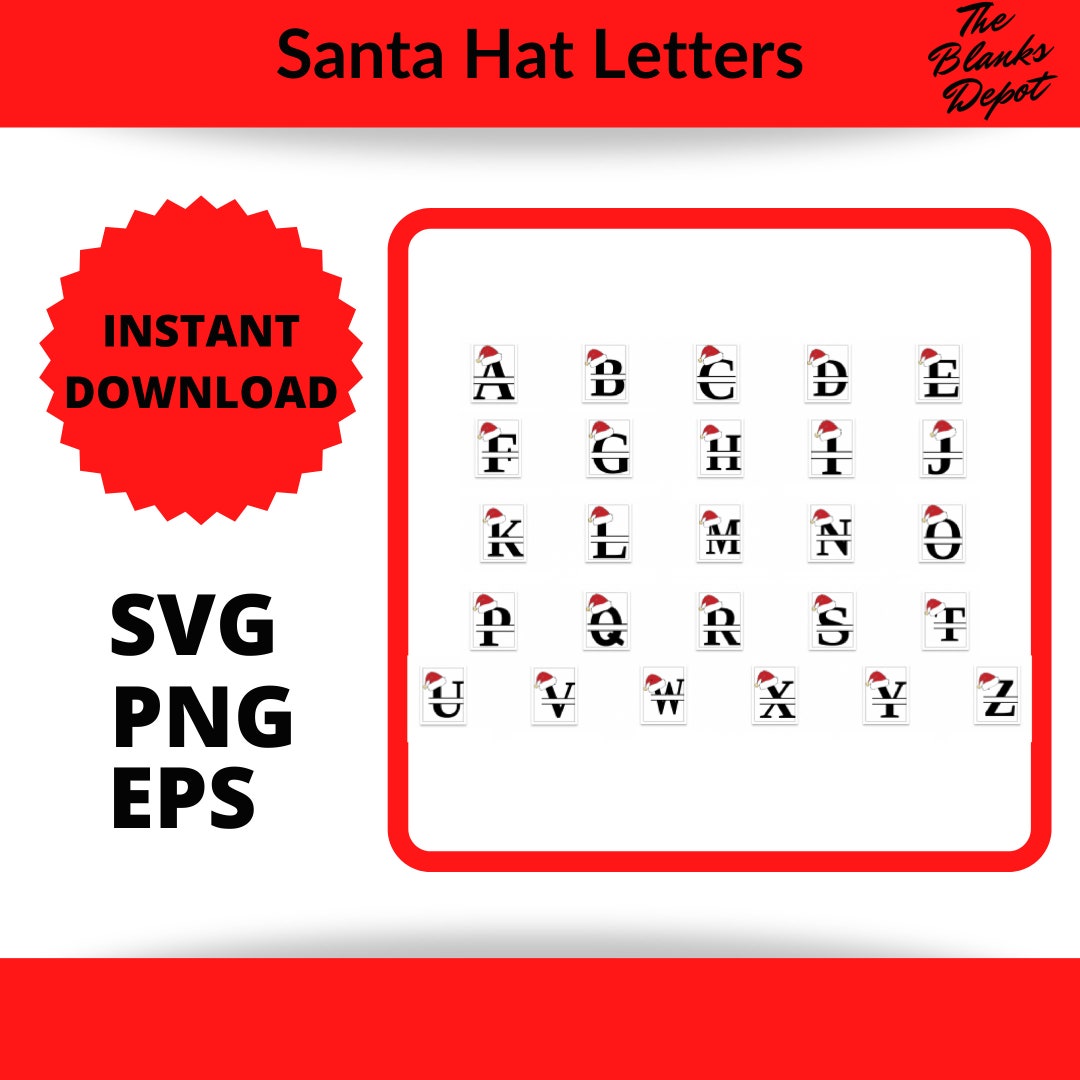 Christmas Split Letters, Santa Hat Letters, Monogram Split Letters ...