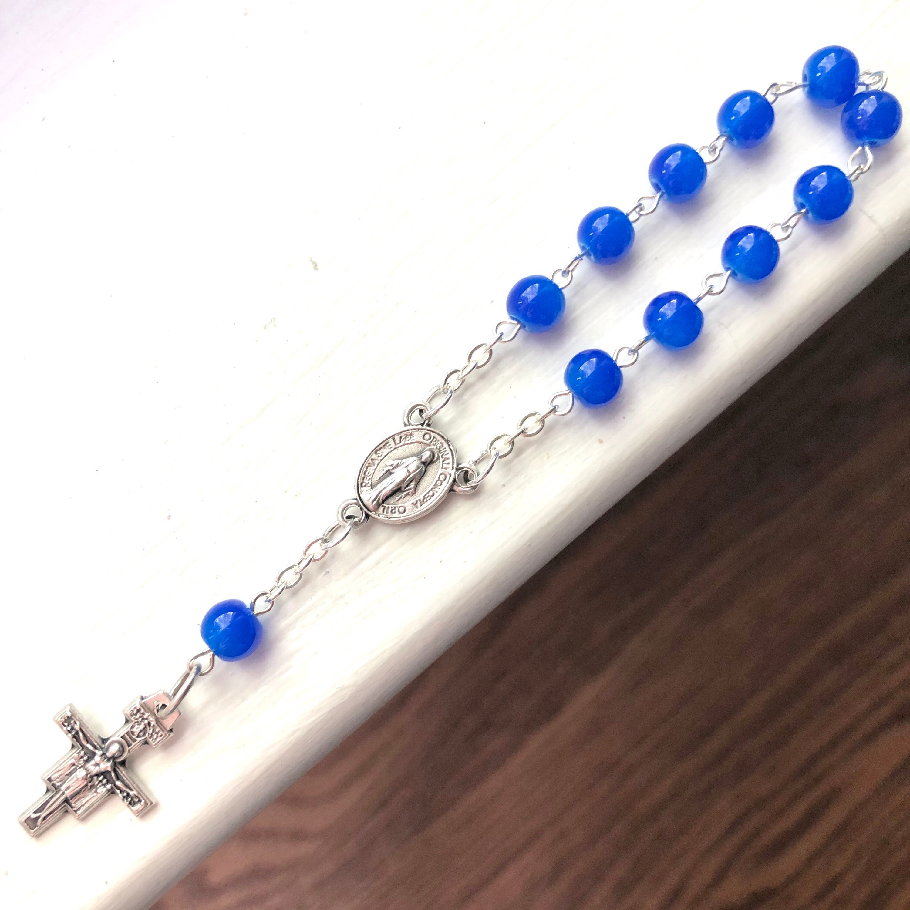 Blue mini rosary royal blue rosary decade rosary blue | Etsy