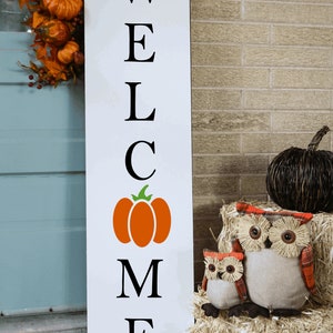 Welcome Pumpkin Front Porch Wood Sign, Fall Signs, Vertical Wooden Sign ...