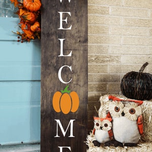 Welcome Pumpkin Front Porch Wood Sign, Fall Signs, Vertical Wooden Sign ...