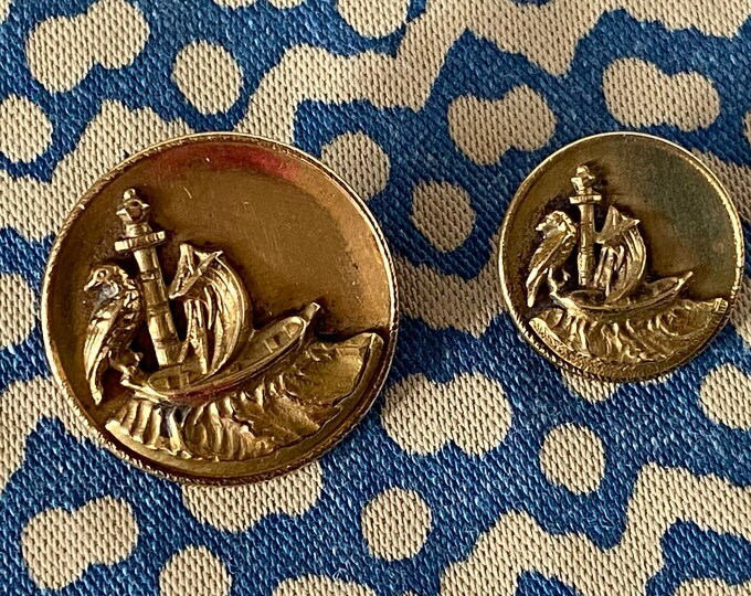 Scarce 19th C Matching Pair ANCIENT MARINER Solid Brass Buttons Bird ...
