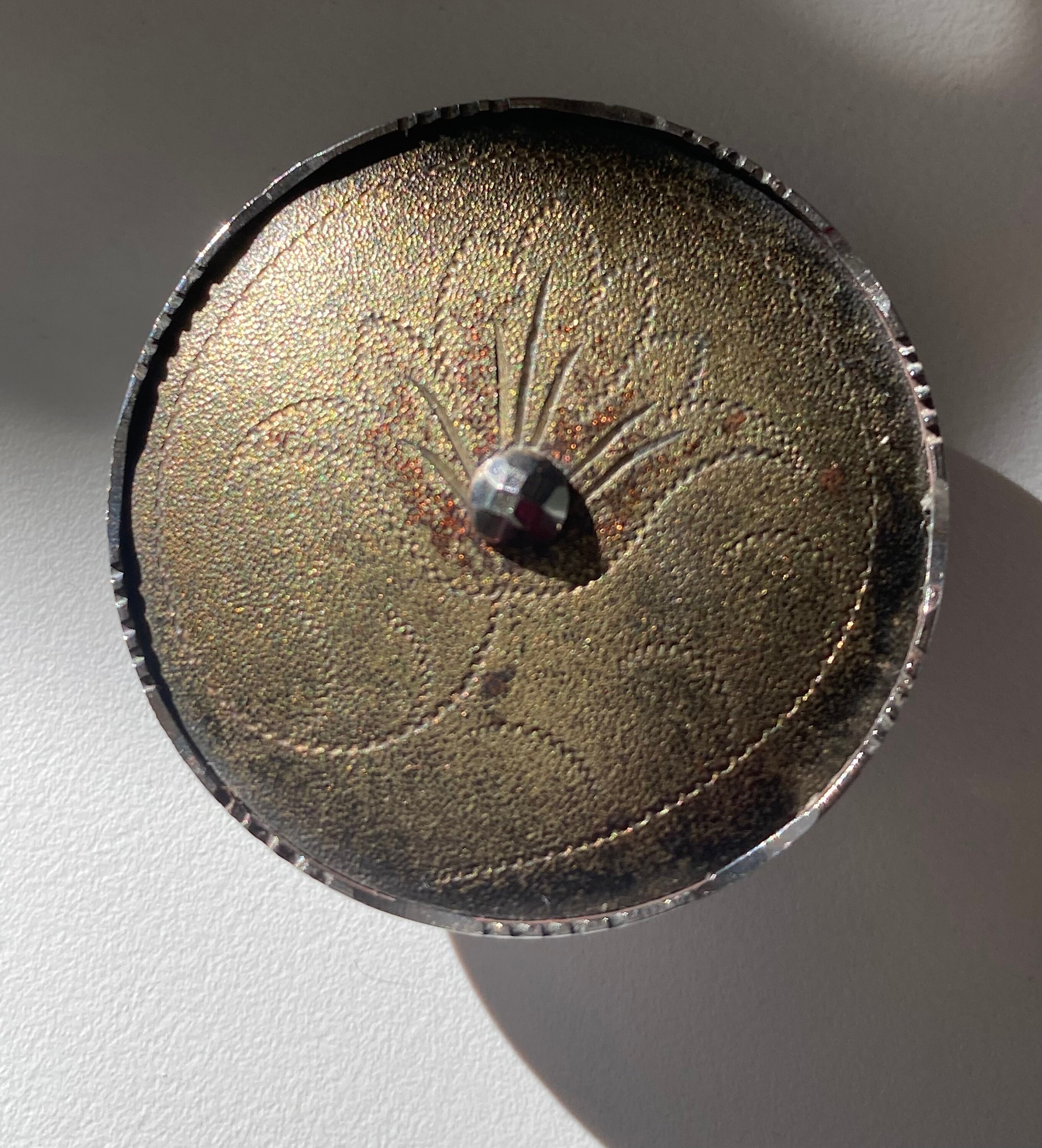 Large Antique Asian LOTUS Flower Steel Cup BUTTON Domed Engraved ...