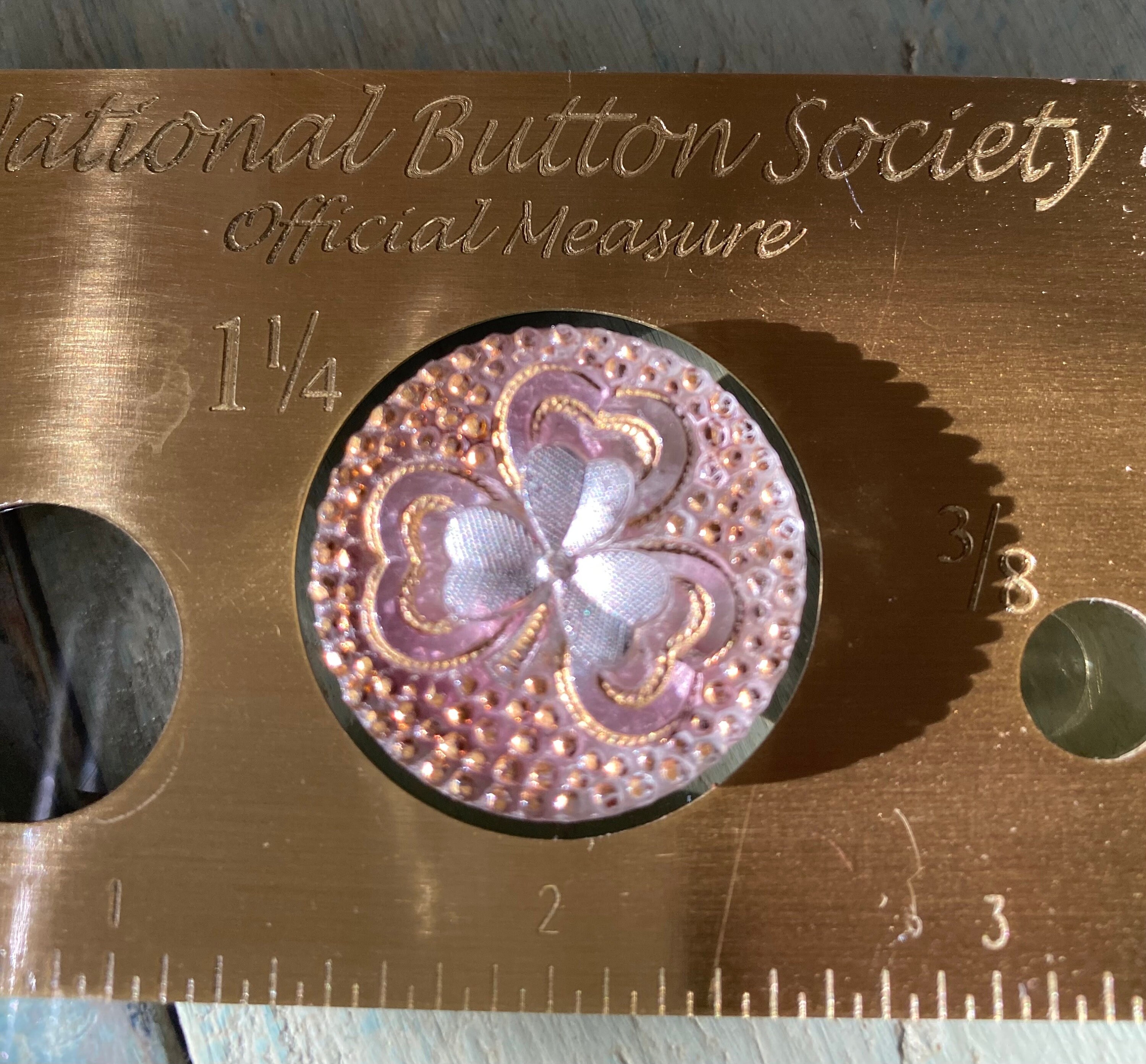 Radiant Antique Lacy Lavender Glass SHAMROCK Button 19th C Gold ...