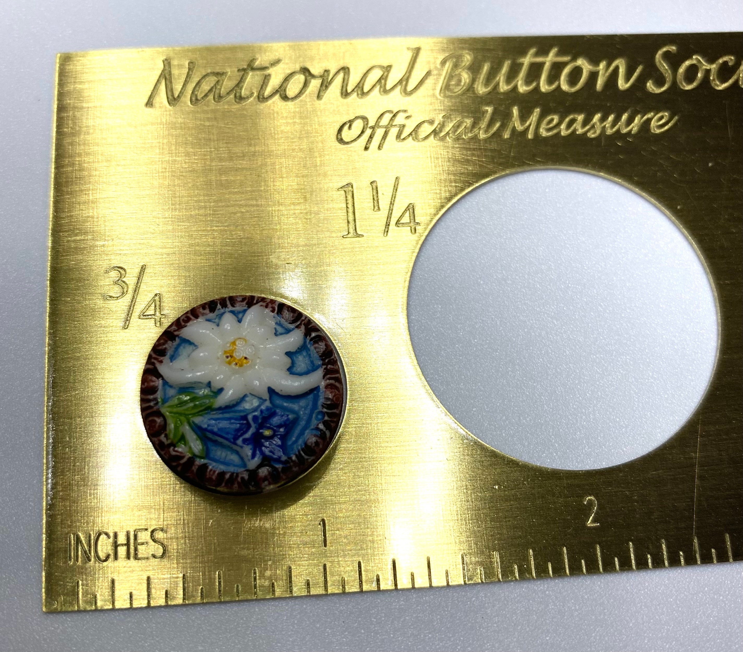 One Antique EDELWEISS URANIUM Glass Button With Blue Alpine Gentian ...