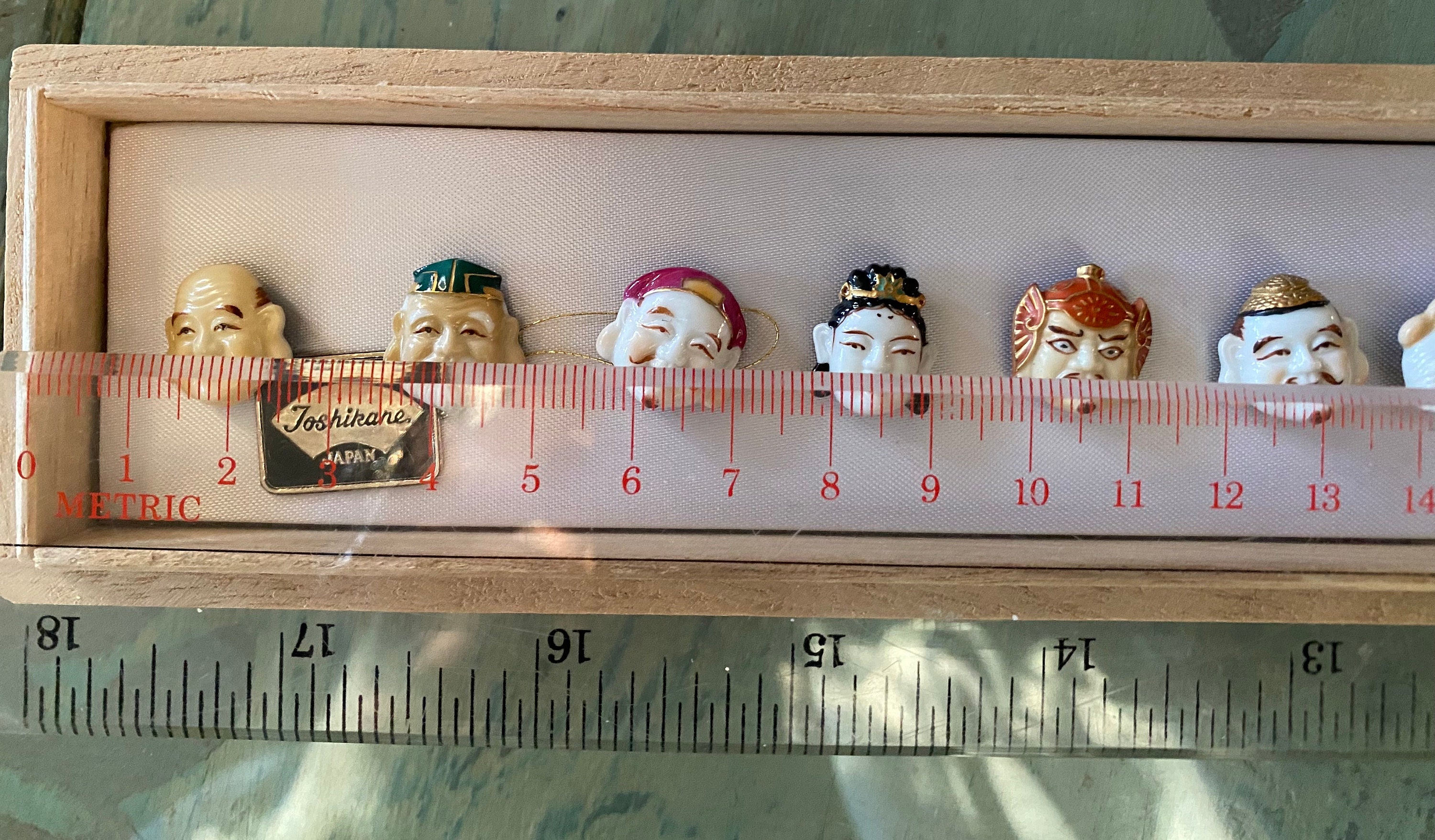 Boxed Set 7 FORTUNE GODS Head BUTTONS Vintage Toshikane Japan Colorful ...