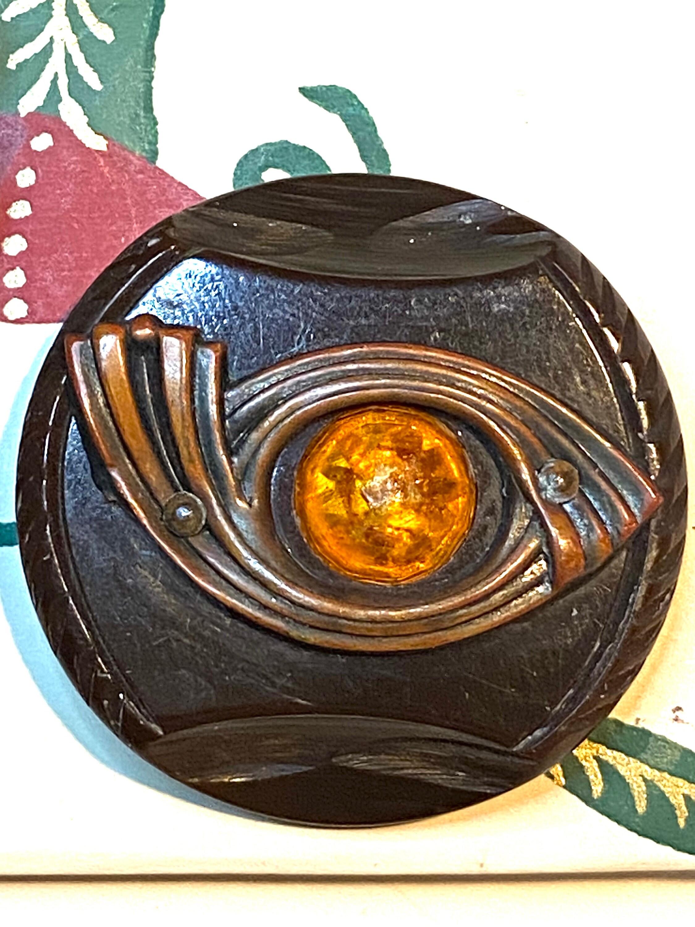 Fantastic Antique 3 Piece Chocolate Bakelite Cloak and Button Set Fish ...