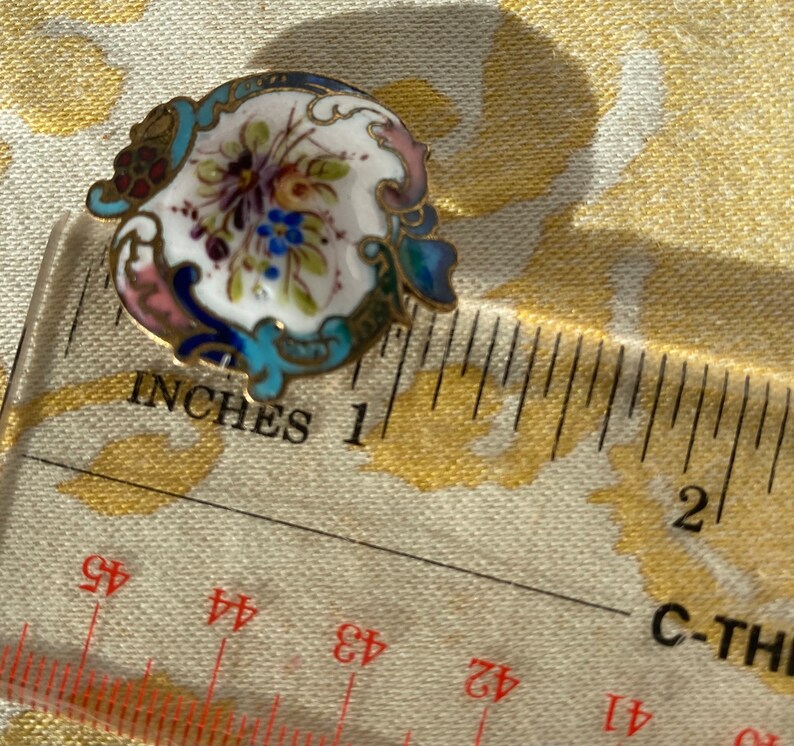 One Antique French Ca 1875 Rococo Shape 1 1/8 Champleve Enamel Floral ...