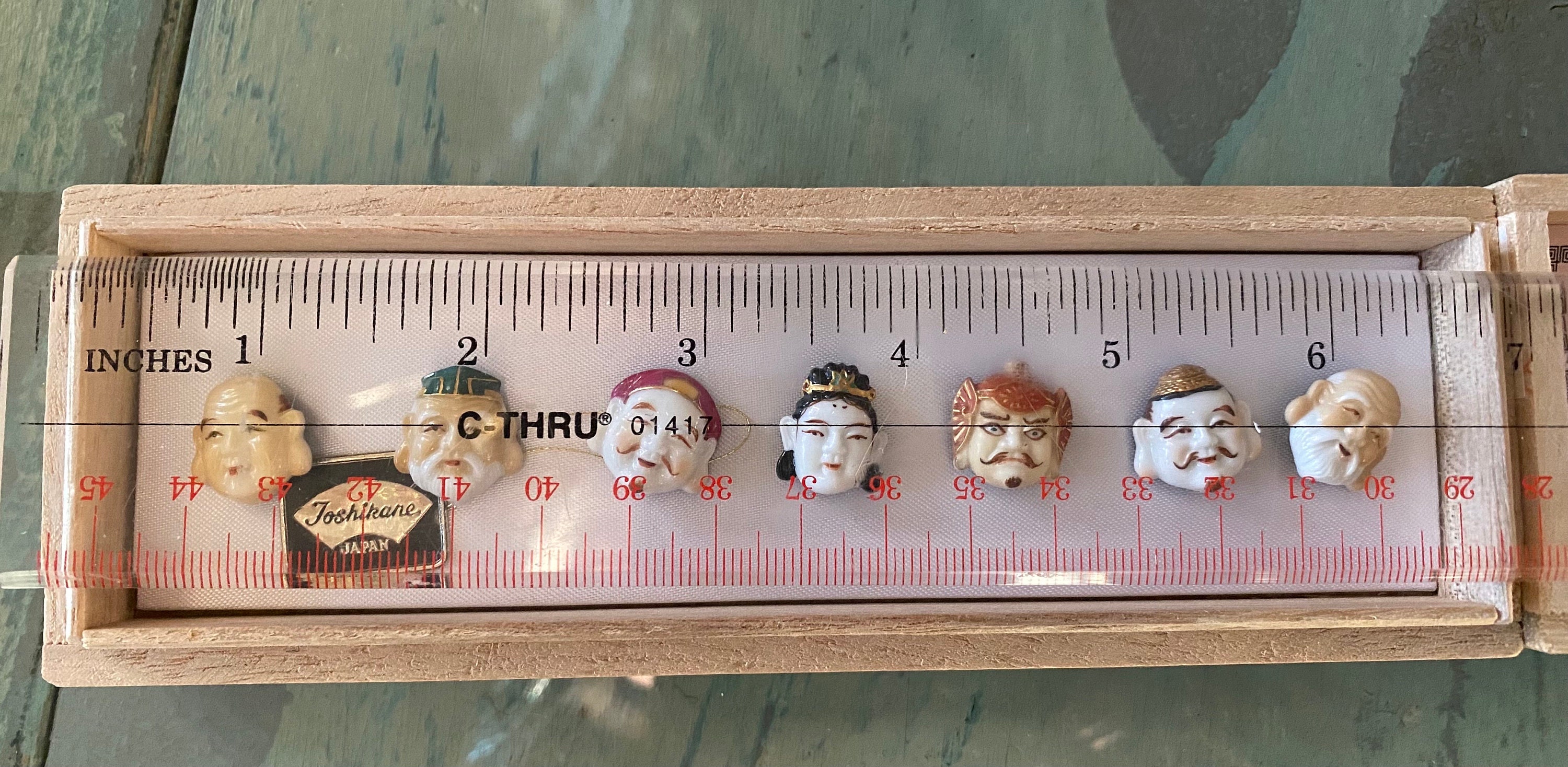 Boxed Set 7 FORTUNE GODS Head BUTTONS Vintage Toshikane Japan Colorful ...