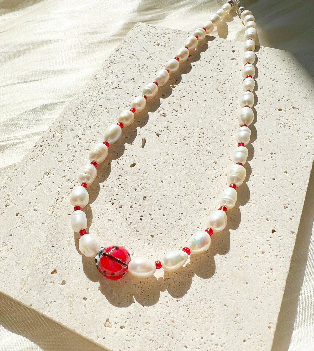 Freshwater Pearl Ladybird Glass Bead Necklace or Choker With - Etsy