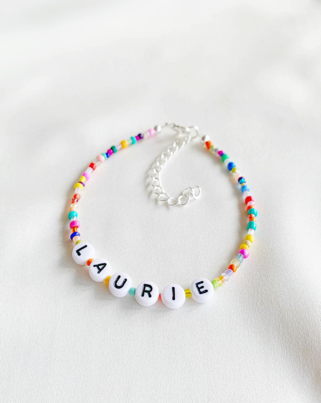 Customisable Name or Word Bracelet or Anklet With Multicolour Beads in ...
