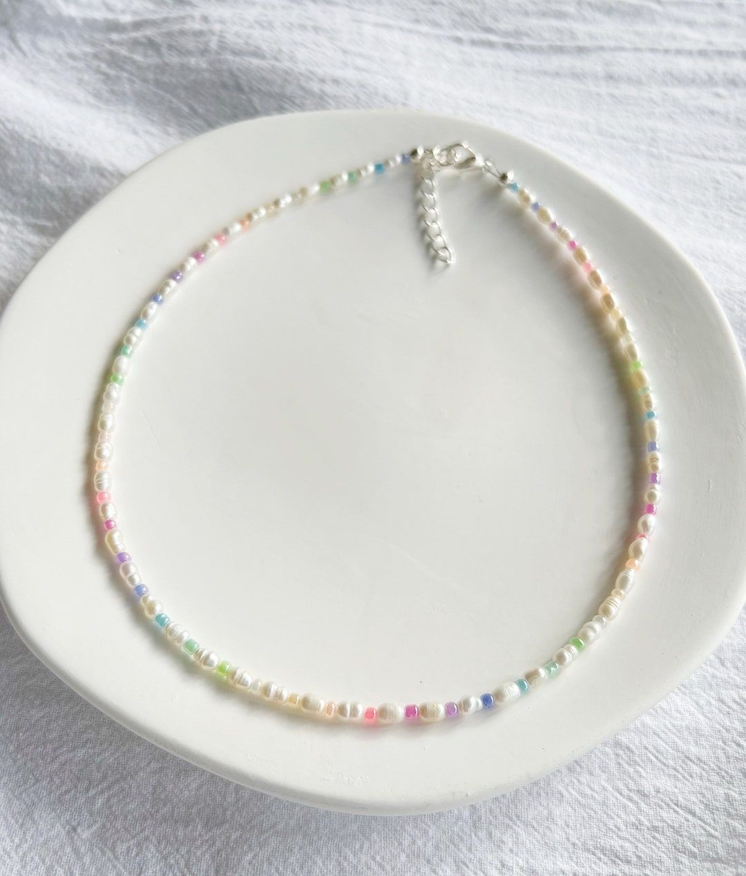 Small Freshwater Pearl Necklace Or Choker With Ombre Gradient Patterned