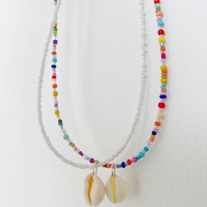 Colourful Cowrie Shell Pendant Necklace or Choker With Plain White or ...