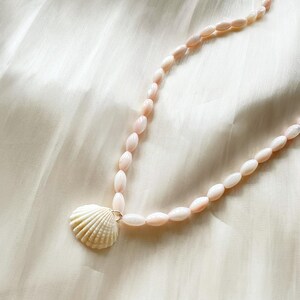 White Seashell Pendant Necklace With Dyed Light Pink Oval Shell Beads - Custom Lengths Available ...