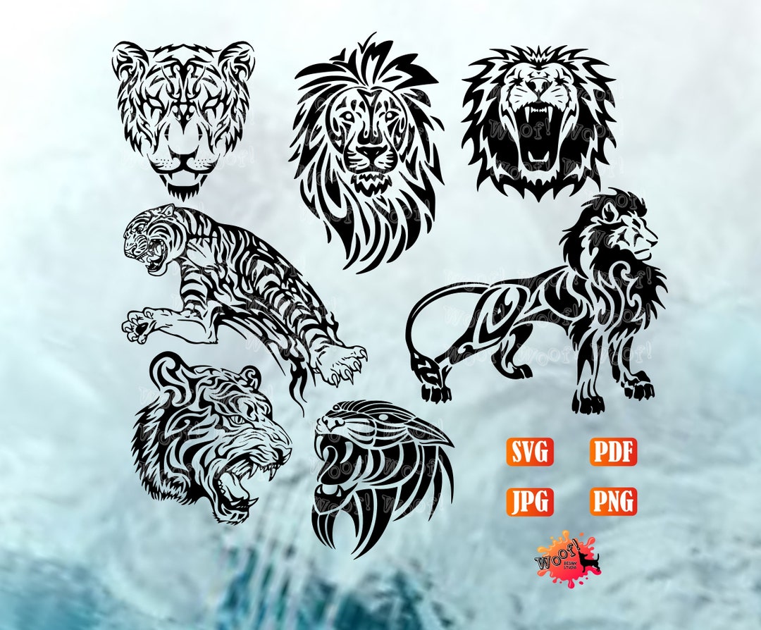 Tribal BIG CATS, Lion, Tiger, Panther, SVG, Vinyl Cut File, Silhouette ...