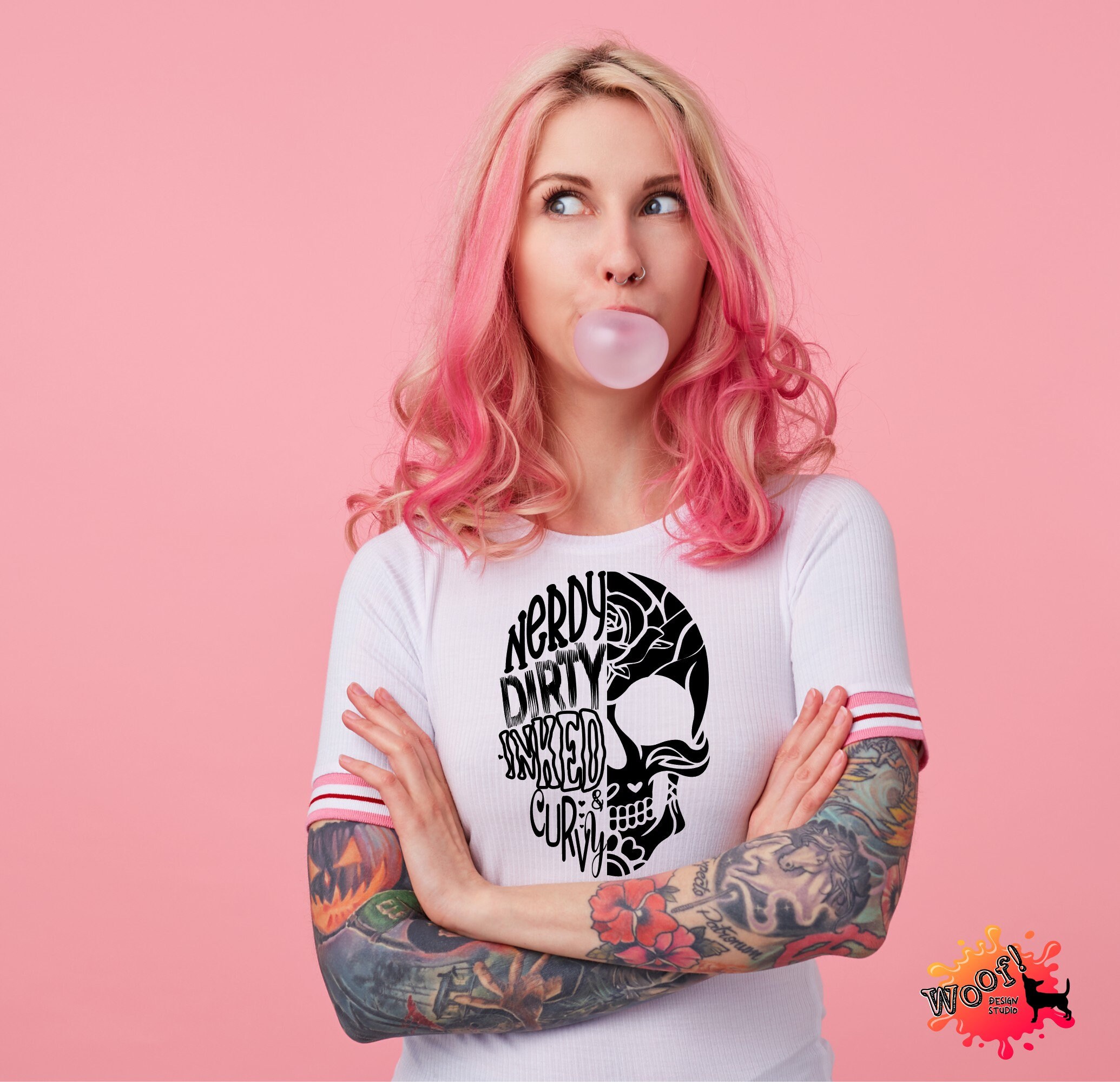 Nerdy Dirty Inked Curvy Skull Tattoo Vinyl Cut File, Silhouette, Cricut ...