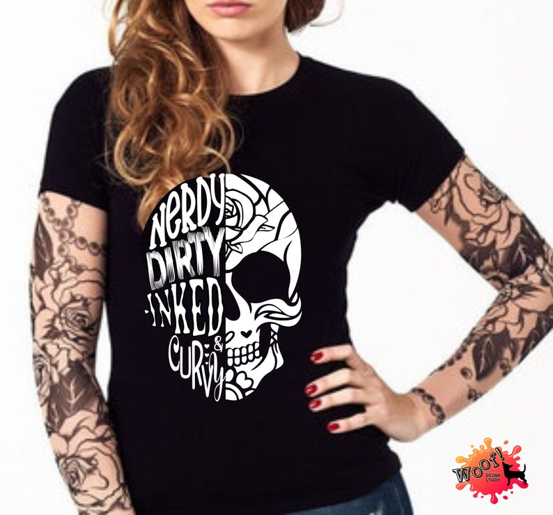 Nerdy Dirty Inked Curvy Skull Tattoo Vinyl Cut File, Silhouette, Cricut ...
