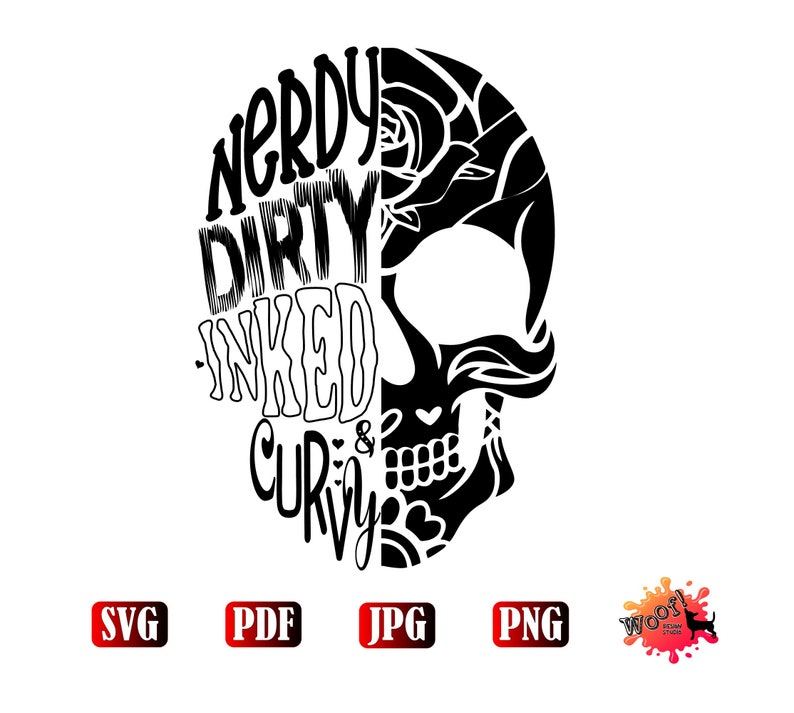 Nerdy Dirty Inked Curvy Skull Tattoo Vinyl Cut File, Silhouette, Cricut ...