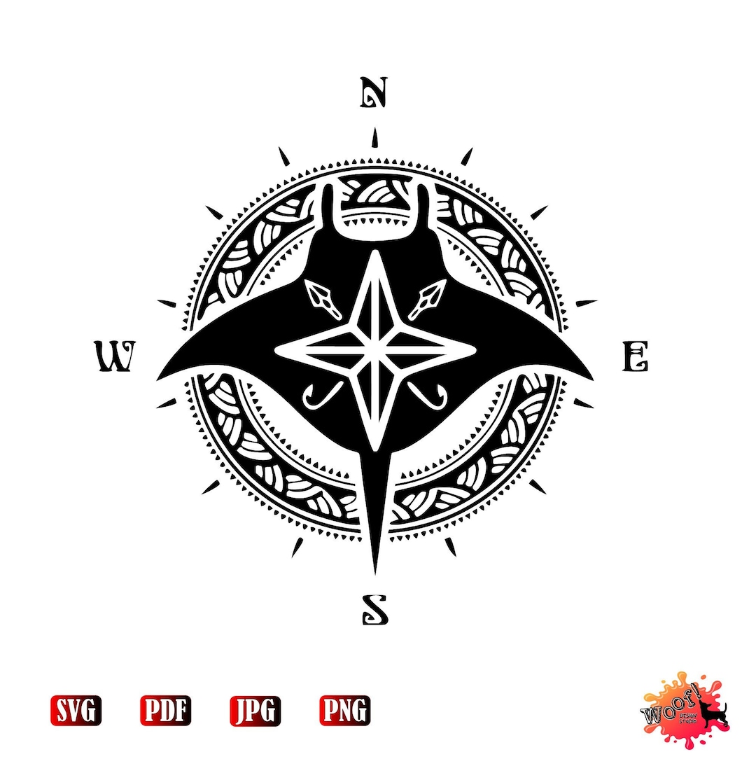 Tribal Stingray Compass Vinyl Cut File, Hooks, Star, North South East ...