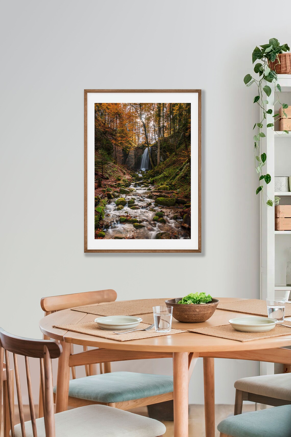 Waterfall Print, Forest Printable Art, Woodland Wall Art, Autumn Colors ...
