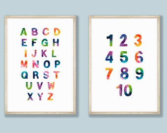 Alphabet Poster Color ABC 123 Numbers Education Set of 2 | Etsy