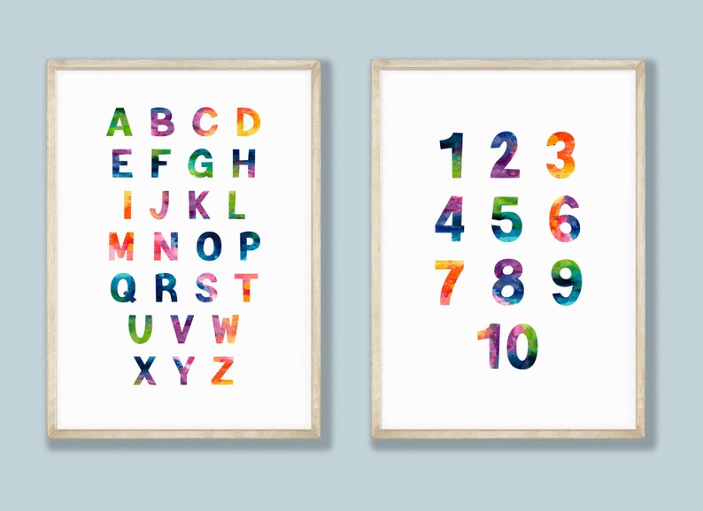 Alphabet Poster ABC 123 Rainbow Numbers Education Set of 2 - Etsy