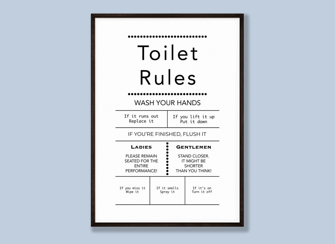 Toilet Rules, Bathroom Print, Toilet Print, Toilet Fun, Bathroom Sign ...