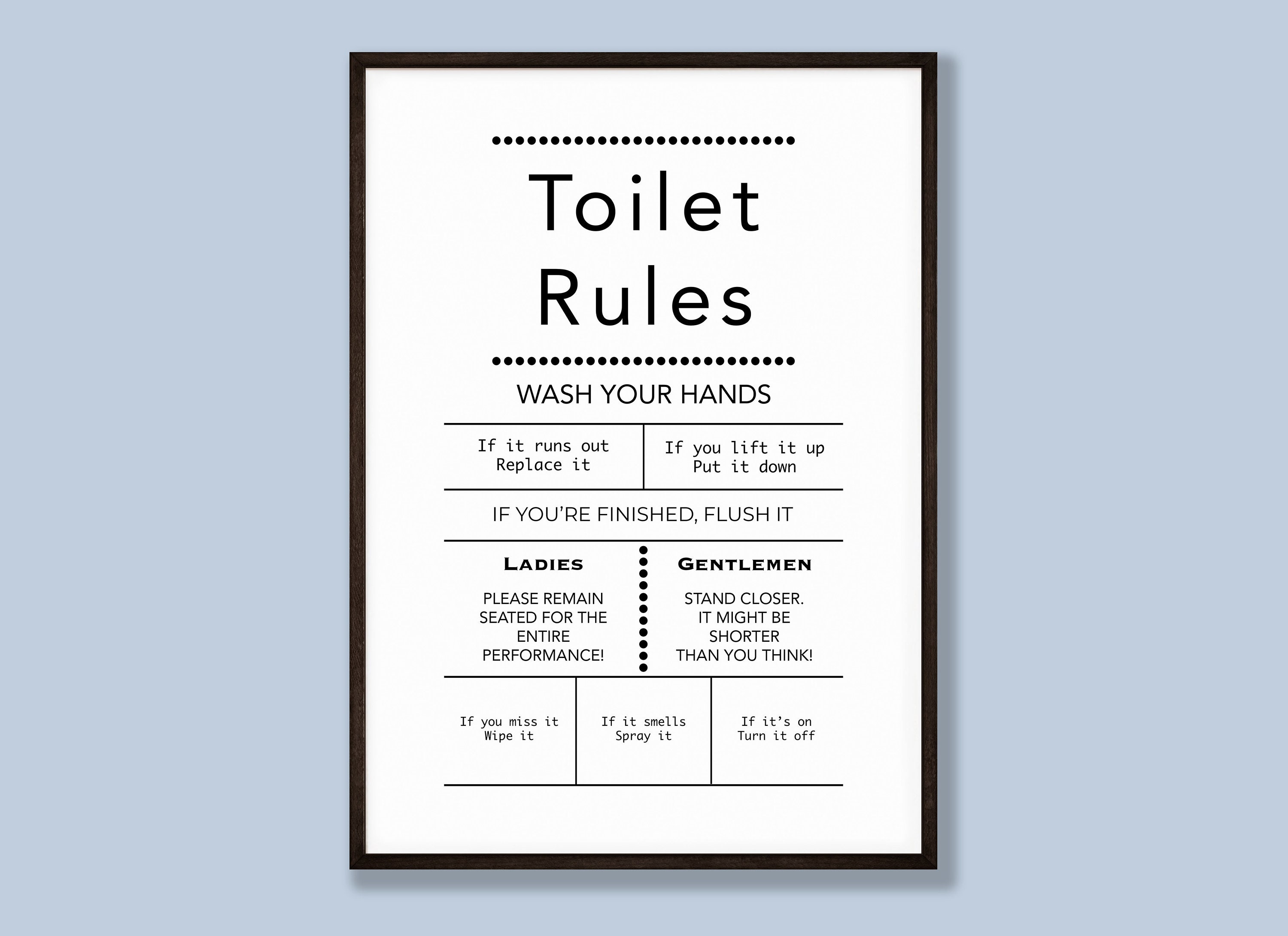 Toilet Rules, Bathroom Print, Toilet Print, Toilet Fun, Bathroom Sign ...