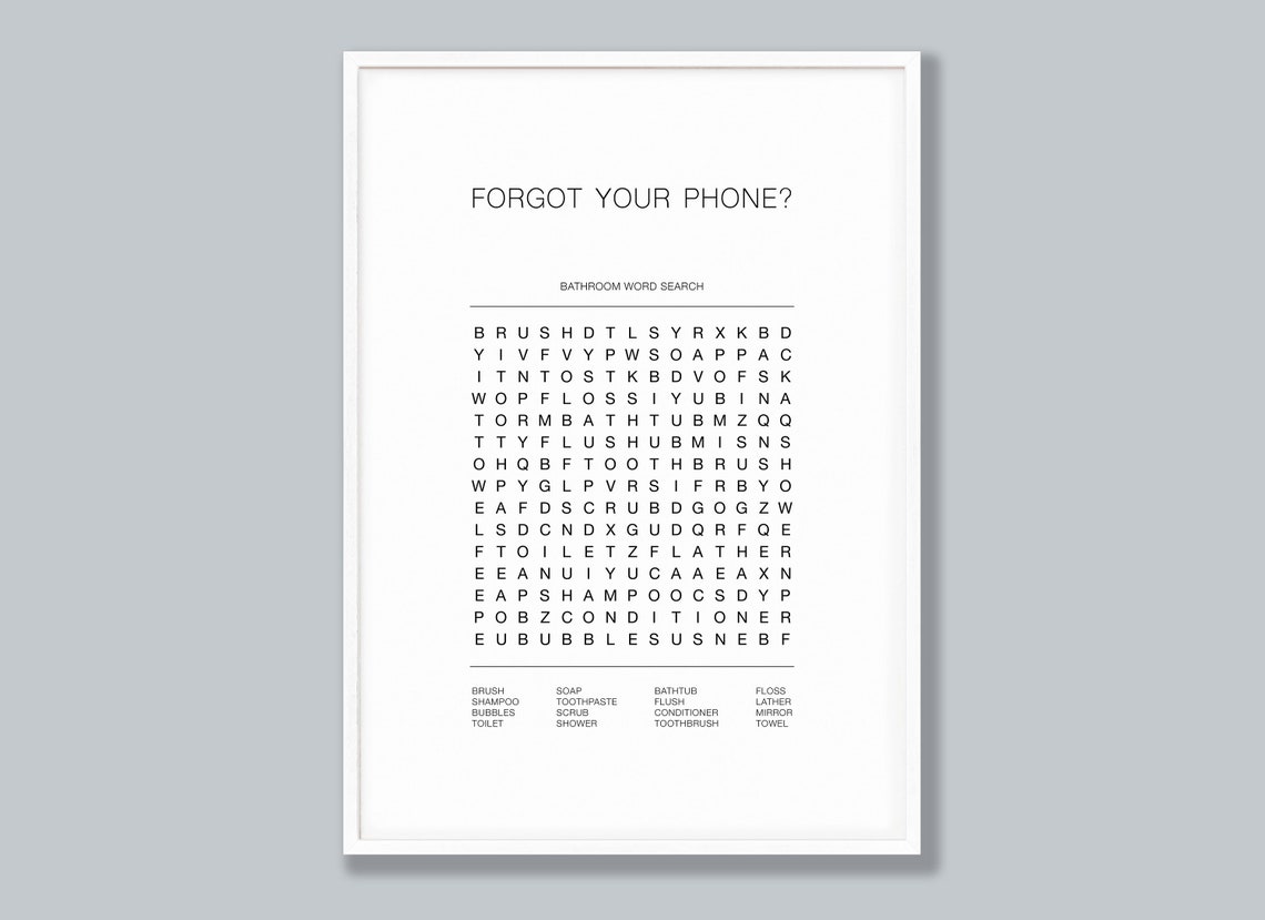 Forgot Your Phone Bathroom Word Search, Riddles, Toilet Print, Toilet ...