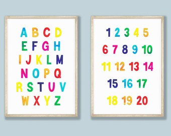 ABC and 123 Printable Wall Art Set of 2 / Alphabet Wall Print - Etsy