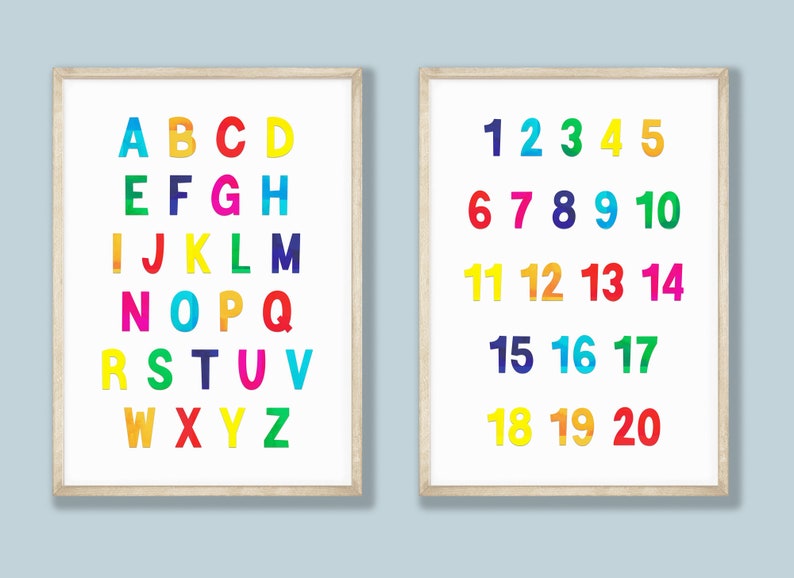 Alphabet Poster Color ABC 123 Numbers Education Set of 2 Prints ...