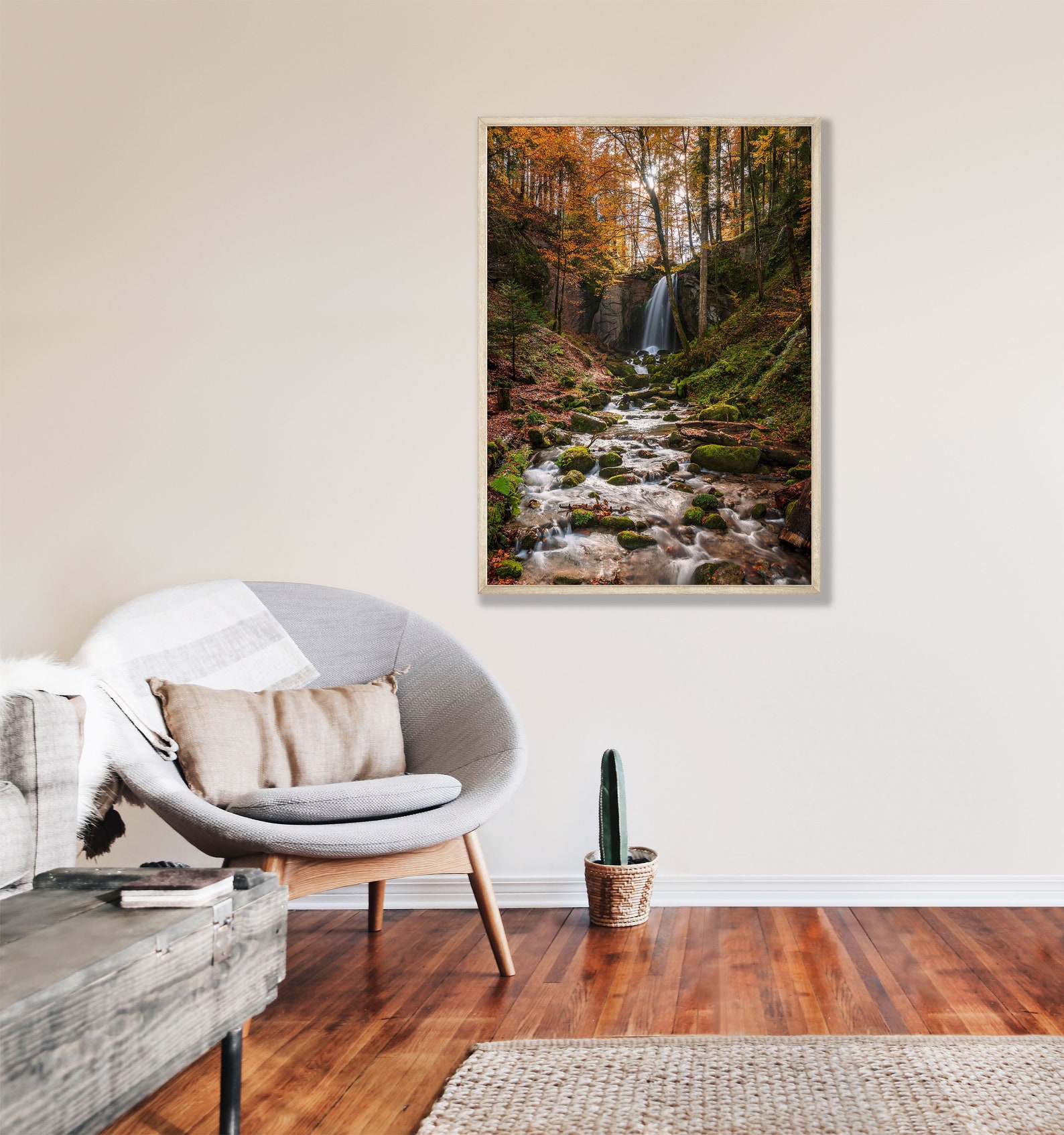 Waterfall Print, Forest Printable Art, Woodland Wall Art, Autumn Colors ...