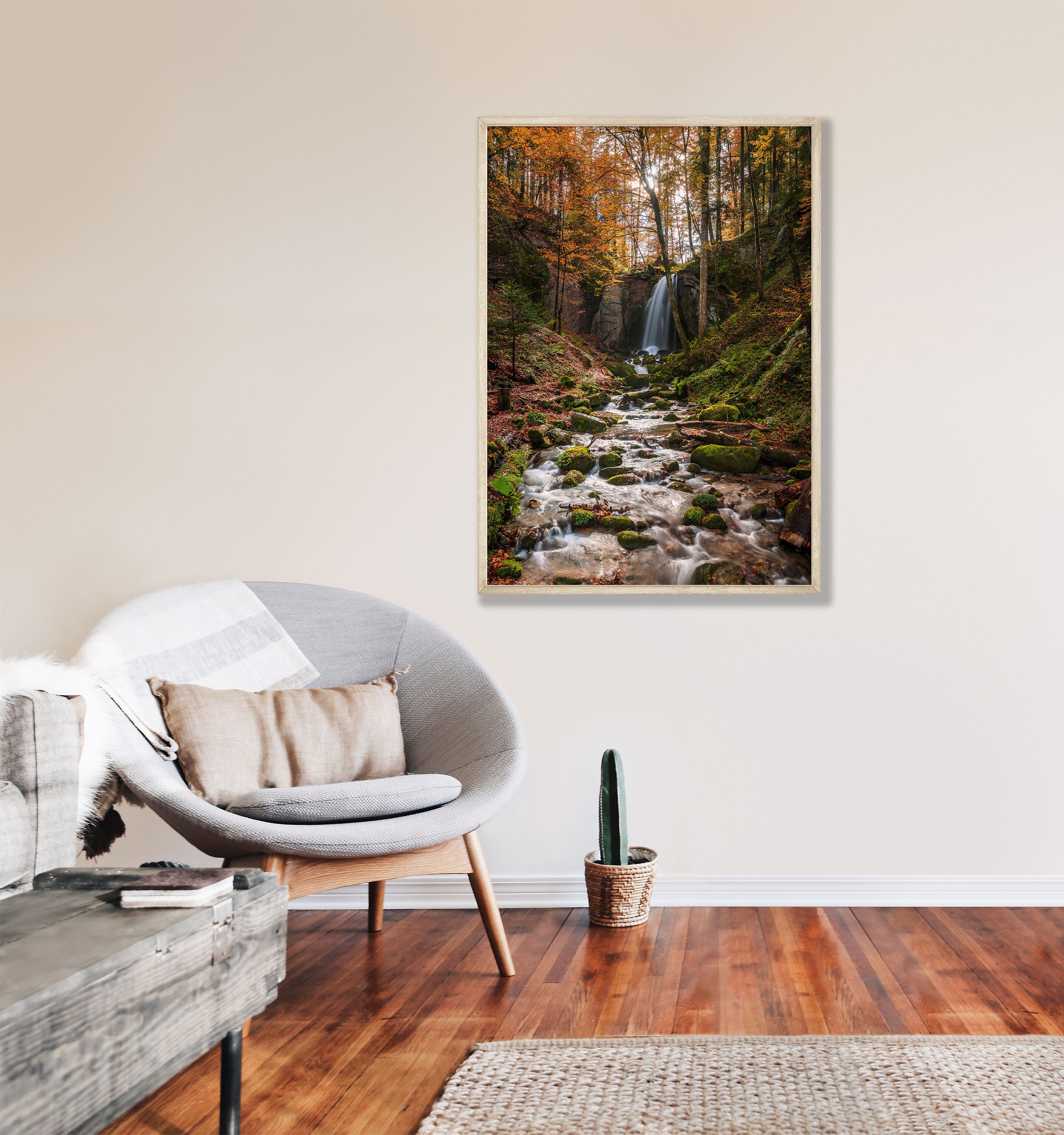 Waterfall Print, Forest Printable Art, Woodland Wall Art, Autumn Colors ...