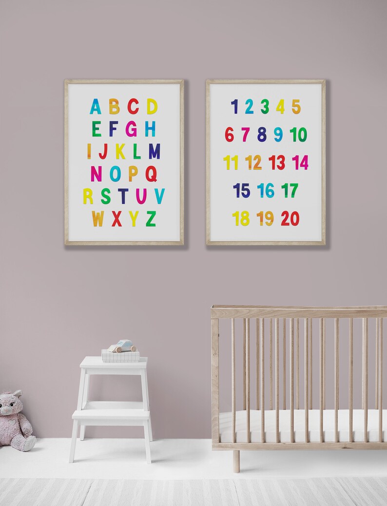 Alphabet Poster Color ABC 123 Numbers Education Set of 2 - Etsy