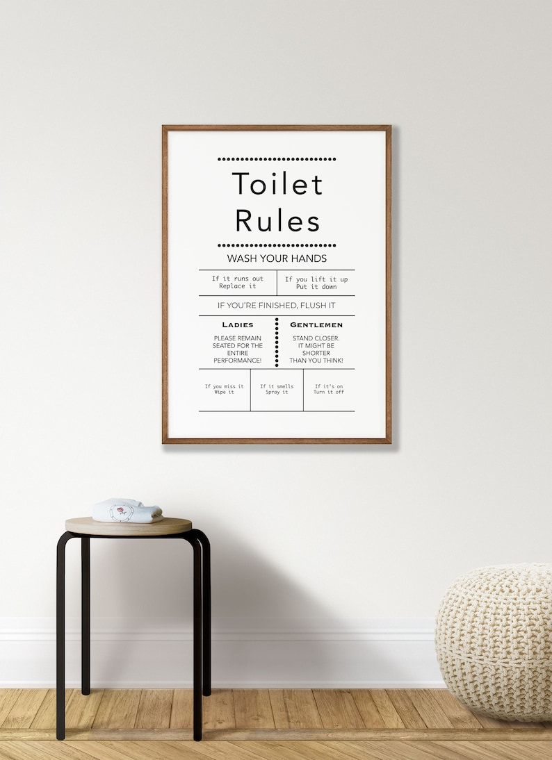 Toilet Rules, Bathroom Print, Toilet Print, Toilet Fun, Bathroom Sign ...