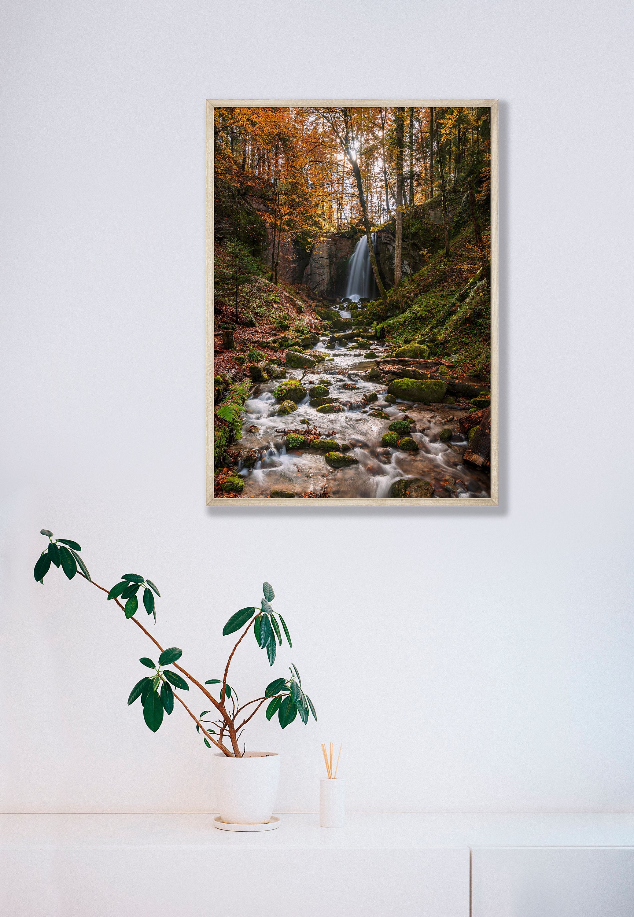 Waterfall Print, Forest Printable Art, Woodland Wall Art, Autumn Colors ...