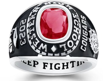 Personalized Sterling Silver/ 10K Gold Band Class Ring for Men With ...