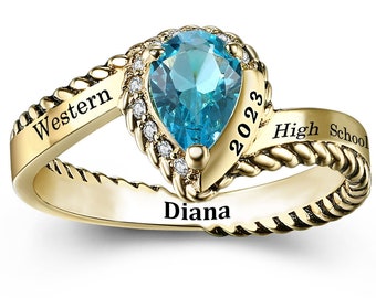 Customized Sterling Silver Womens High School Class Ring Gem Collection ...