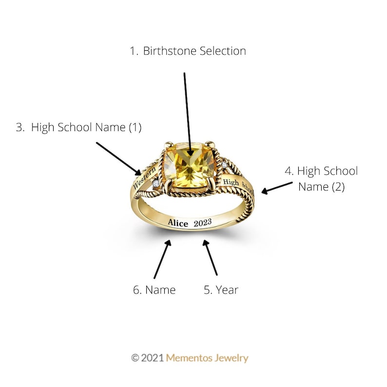 Customized Sterling Silver Womens High School Class Ring | Etsy