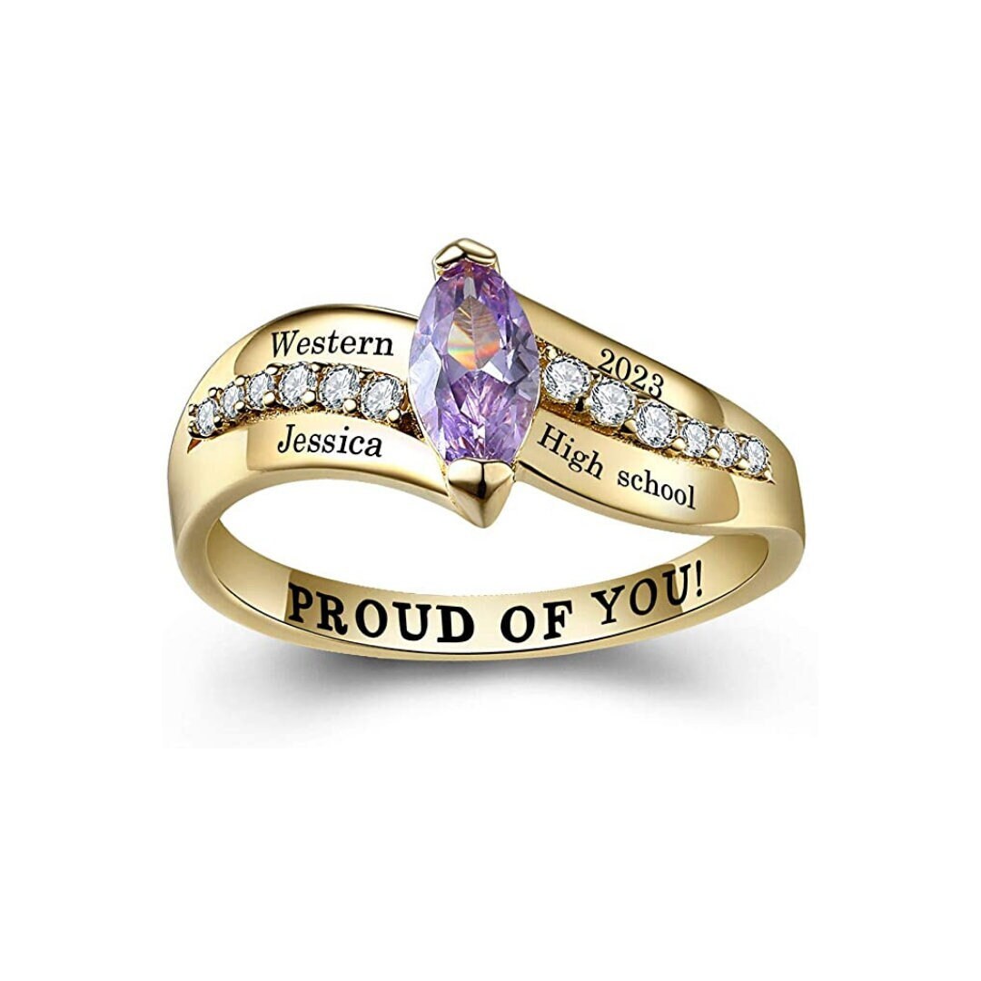 Customized Sterling Silver Women’s High School Class Ring – Gem ...