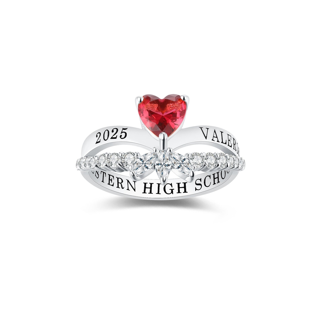 Customized Sterling Silver Women Class Ring – Flowered Heartbeat ...