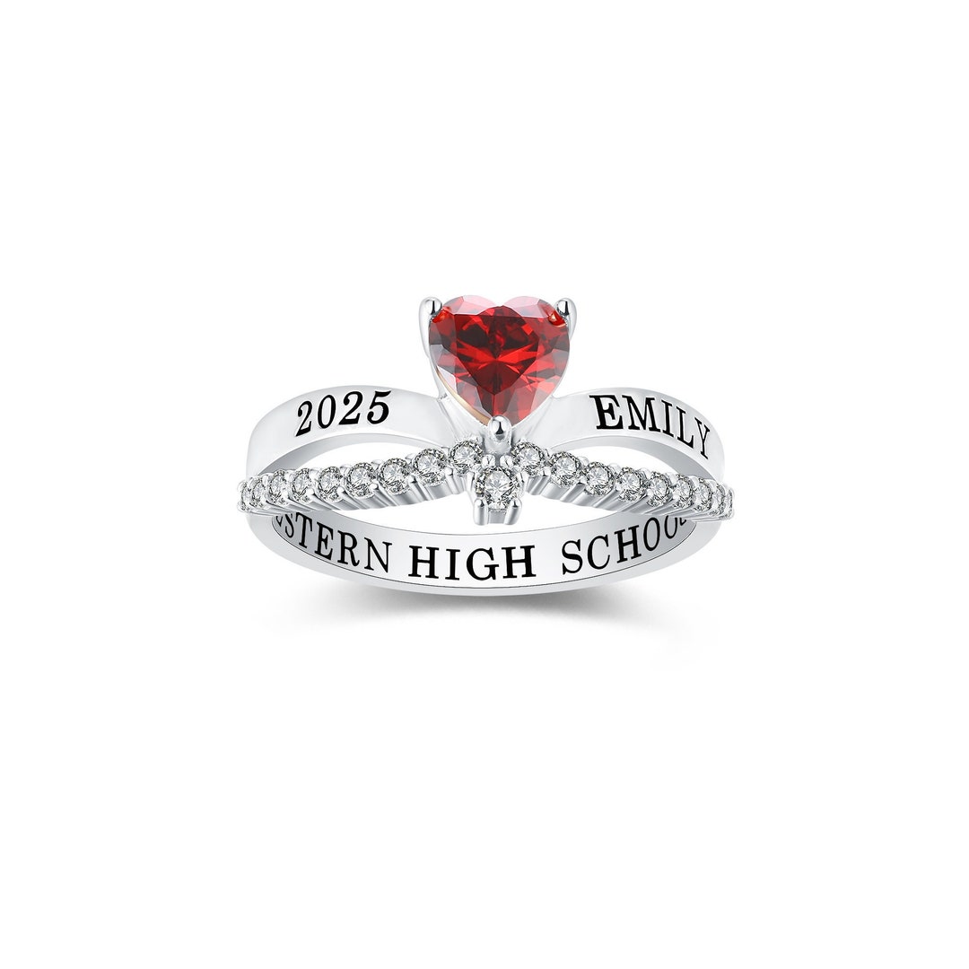 Customized Sterling Silver Women Class Ring – Heartbeat Collection ...