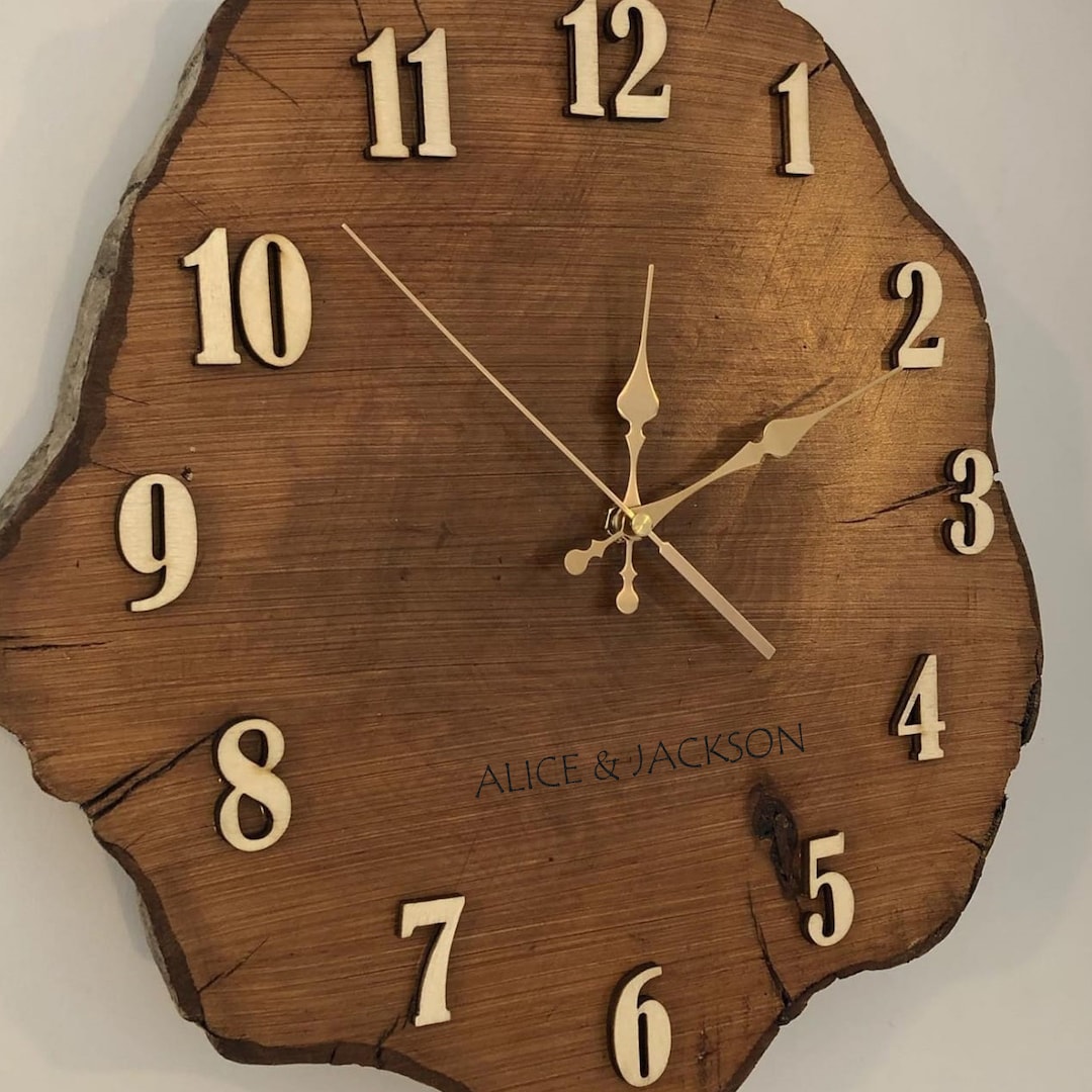 Personalized Handmade Wooden Wall Clock, Tree Wall Clock, Natural Clock ...