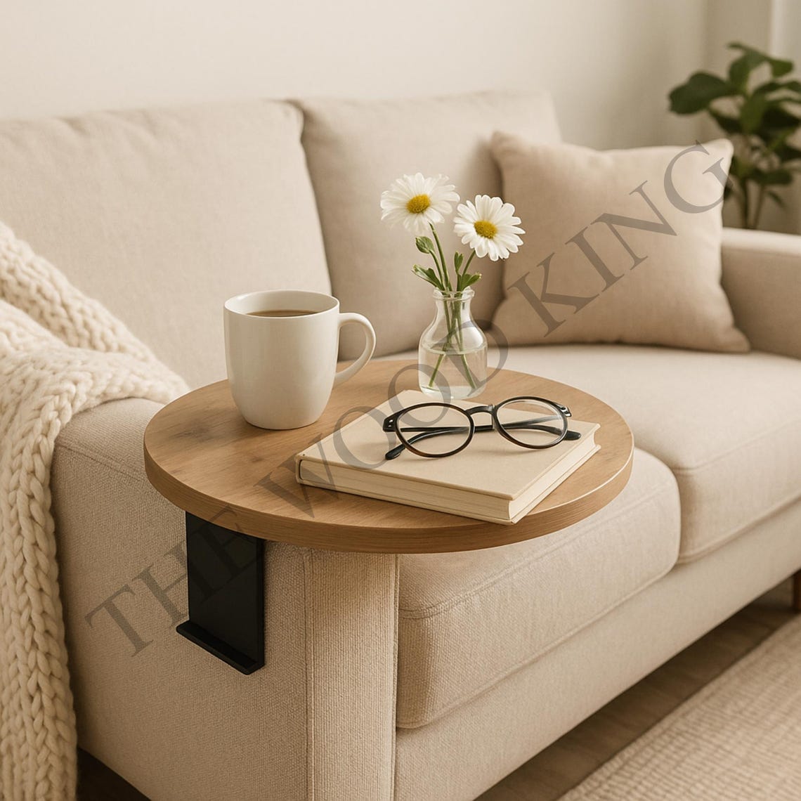 Rustic Wood Armrest Table – Functional Sofa Side Tray for Coffee ...