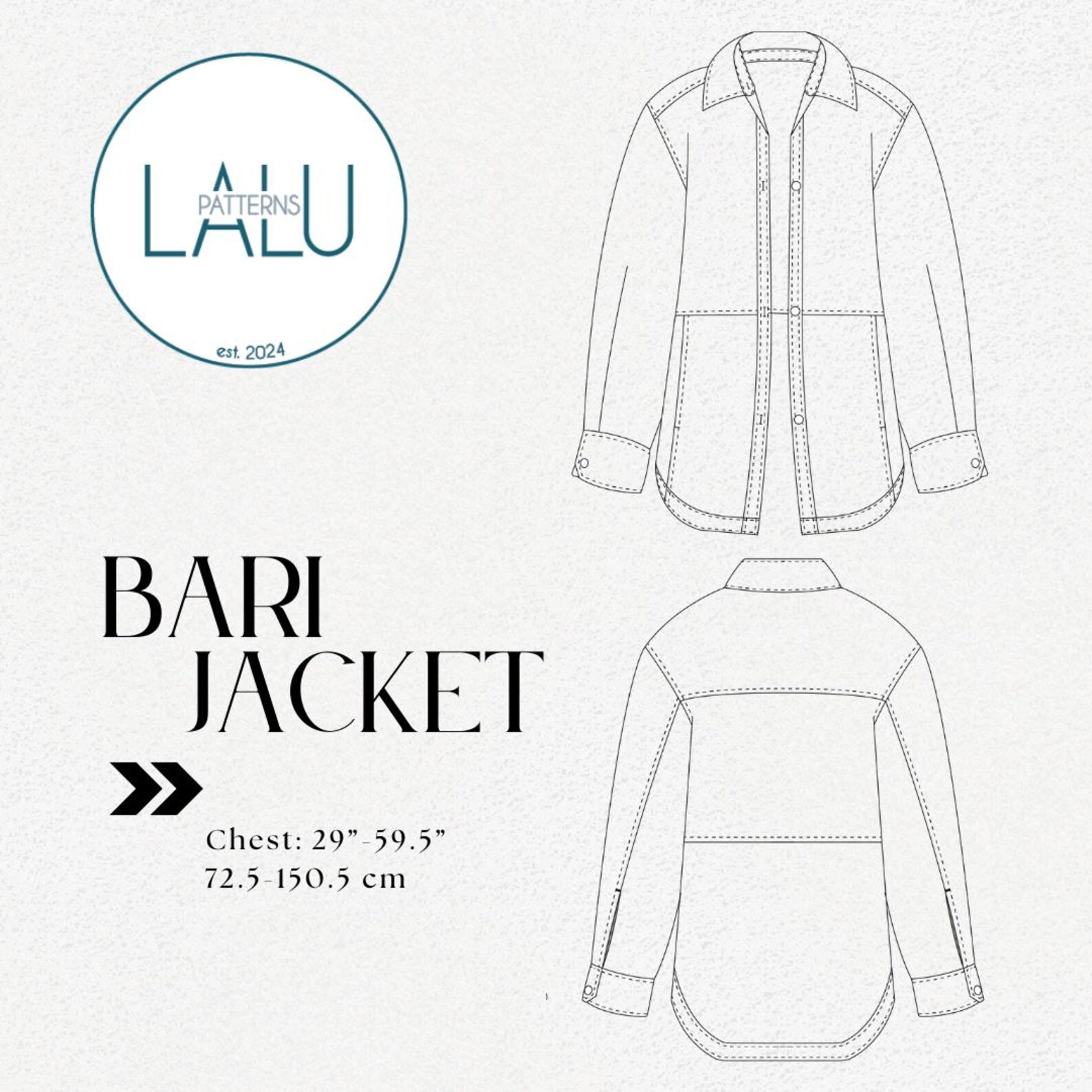 Bari Jacket PDF Sewing Pattern | Size-inclusive | Jacket, Drop Shoulder ...