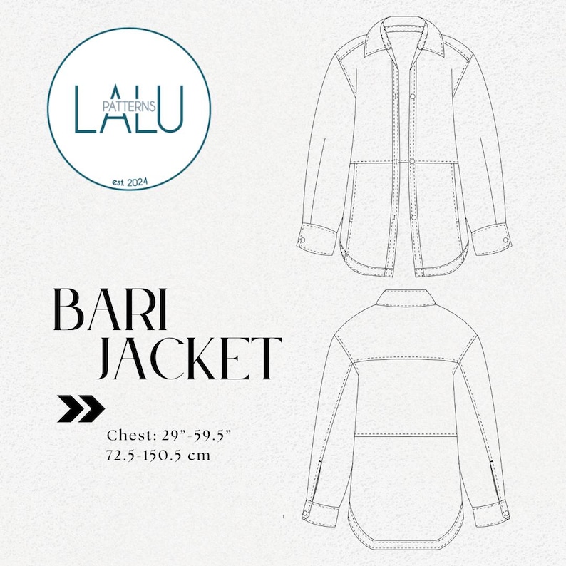 Bari Jacket PDF Sewing Pattern | Size-inclusive | Jacket, Chore Coat ...